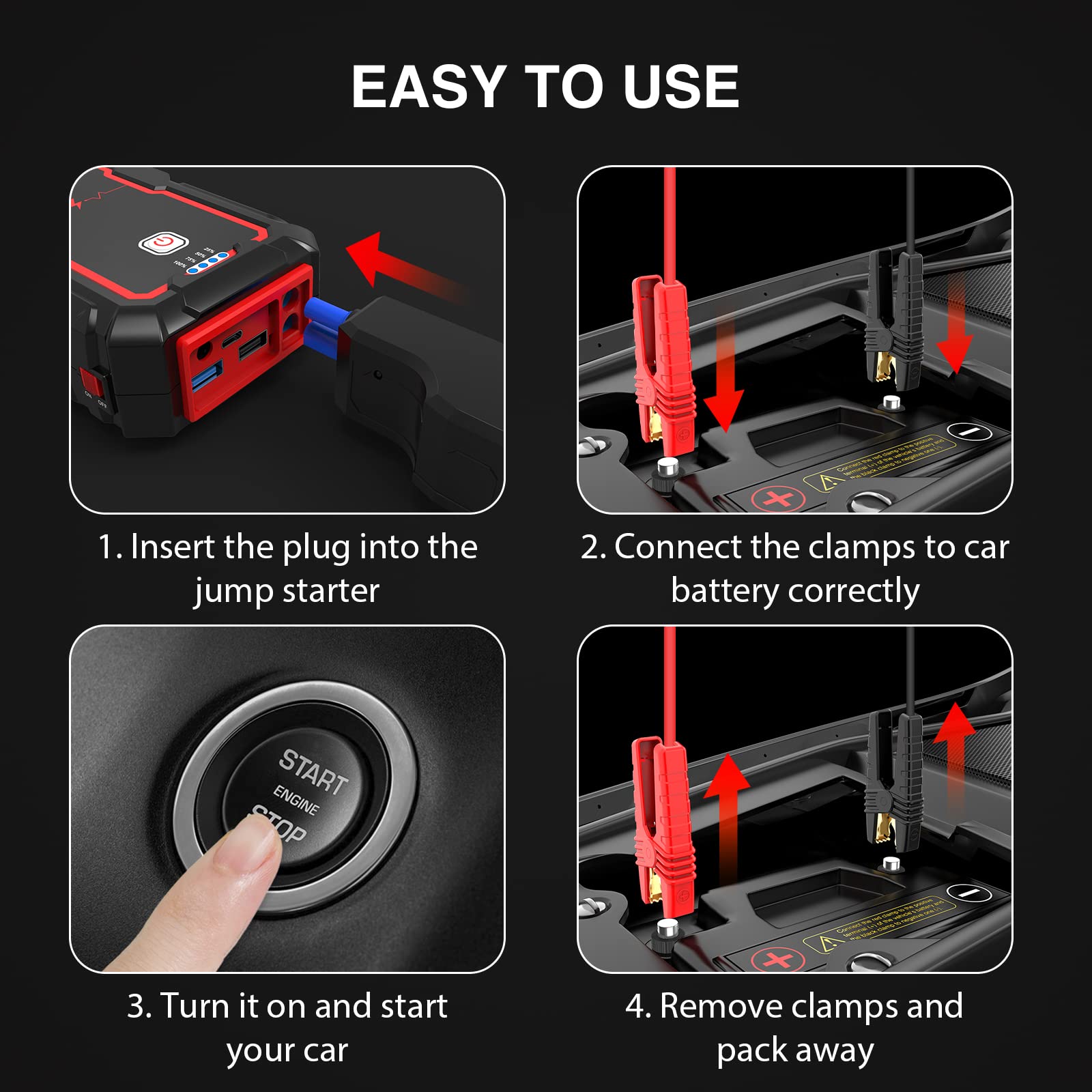 UTRAI Portable Car Jump Starter 59200 mWh 2000A Peak (Up to 8L Gas, 6.5L Diesel Engine) 12V Auto Car Battery Charger Jump Starter Booster Pack with Smart Jumper Cables, USB Quick Charge and Flashlight