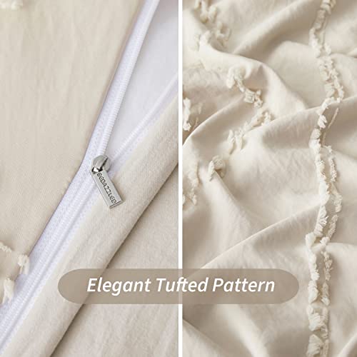 BEDAZZLED Duvet Covers King Size,3pcs Soft and Embroidery Shabby Chic Boho Bedding Sets,100% Washed Microfiber Tufted Comforter Cover Set, Beige