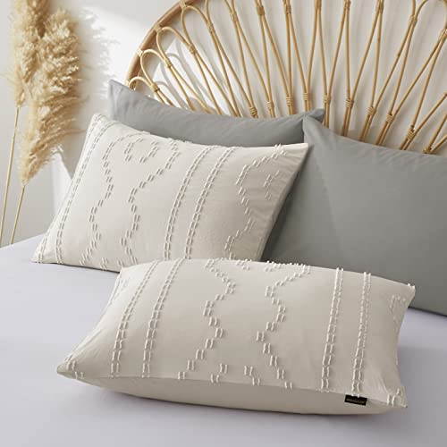 BEDAZZLED Duvet Covers King Size,3pcs Soft and Embroidery Shabby Chic Boho Bedding Sets,100% Washed Microfiber Tufted Comforter Cover Set, Beige