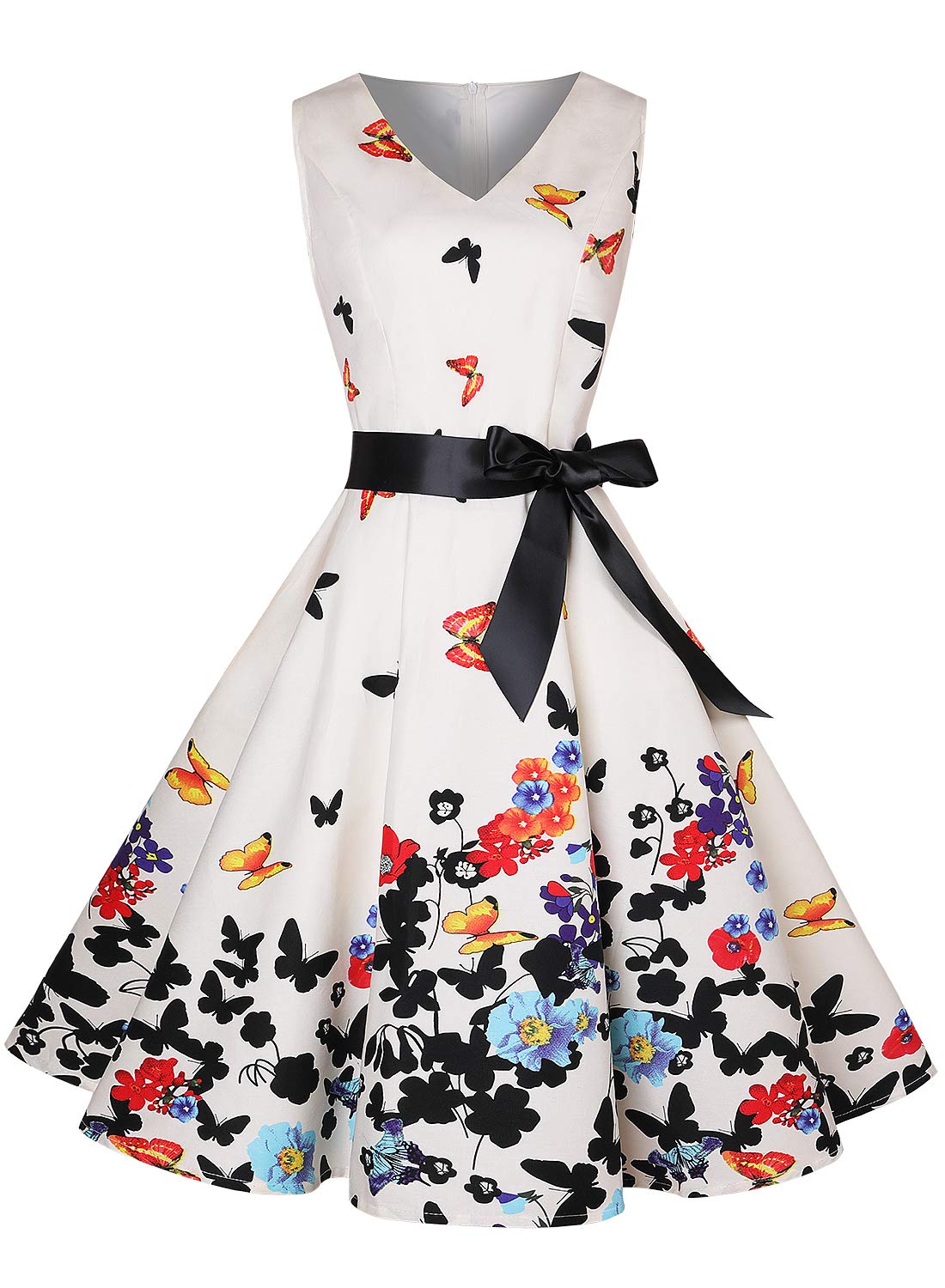IHOT Women's Vintage Sleeveless 1950s Retro Floral Flare Swing Spring Garden Cocktail Party Dress Yellow Plaid Medium