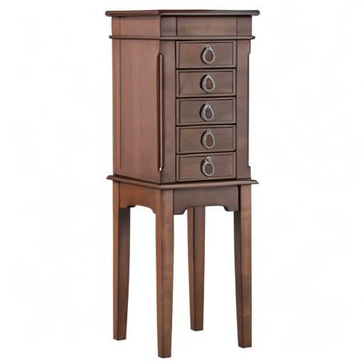 Hives and Honey Kennedy Jewelry Armoire - Modern Wood Storage Organizer with Necklace Hooks, 5 Drawers, and Vanity Mirror, Walnut