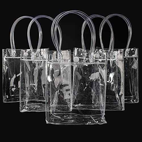Simple polymer 5 x 2.5 x 5.9 Inch Transparent PVC Gift Wrap Bag with Handles Clear Gift Bags Transparent Shopping Tote Bags,Wedding Candy Bags, Cosmetic Handbags for Cookies, Candies,Dessert,10 Pcs