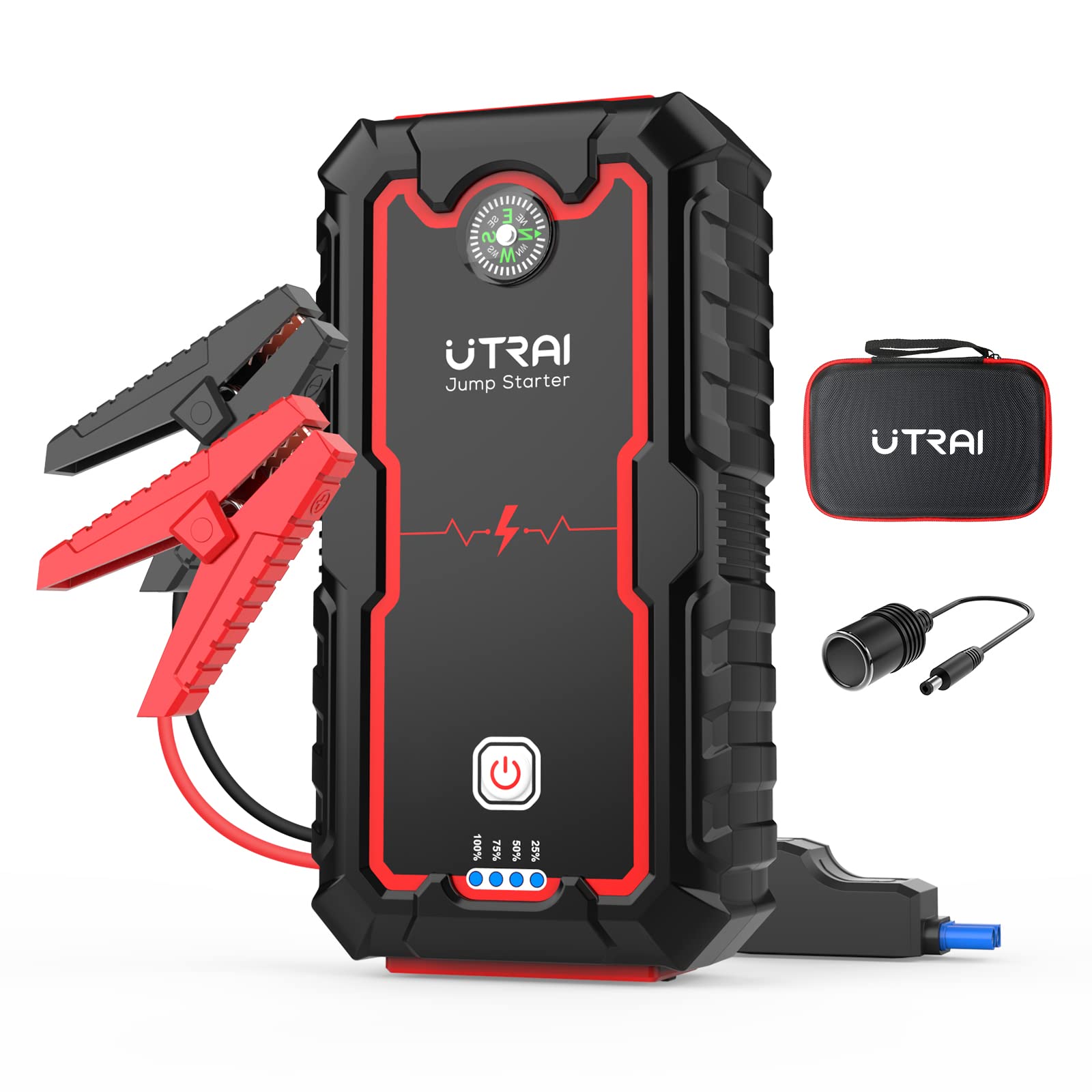 UTRAI Portable Car Jump Starter 59200 mWh 2000A Peak (Up to 8L Gas, 6.5L Diesel Engine) 12V Auto Car Battery Charger Jump Starter Booster Pack with Smart Jumper Cables, USB Quick Charge and Flashlight