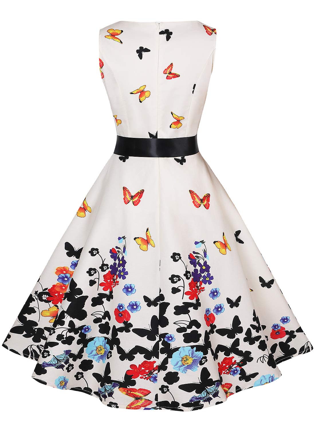IHOT Women's Vintage Sleeveless 1950s Retro Floral Flare Swing Spring Garden Cocktail Party Dress Yellow Plaid Medium