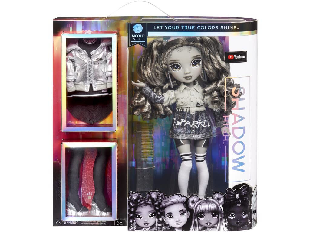 Rainbow High Nicole Steel Grayscale Fashion Doll with 2 Outfits and Accessories, Gift for Kids 6-12