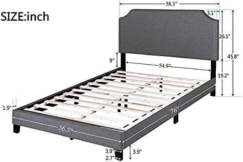 STP-Y Upholstered Platform Bed, Rockjame Full Bed Frame Mattress Foundation with Nailhead Trim Headboard and Plywood Slats, No Box Spring Required (Full) (Size : Full)