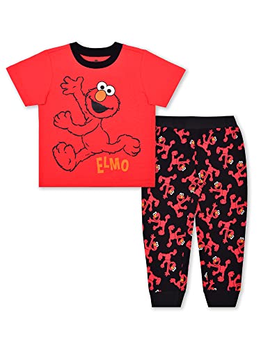 Sesame Street Elmo Boys’ Short Sleeve T-Shirt and Jogger Pants Set for Infant and Toddler – Black/Red