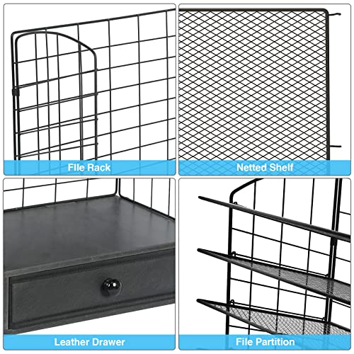 5-Trays File Organizer with Drawer,Mesh Desk Organizers,Letter Tray Paper Organizer,Height Adjustable File Holder for Office School Home(Black)