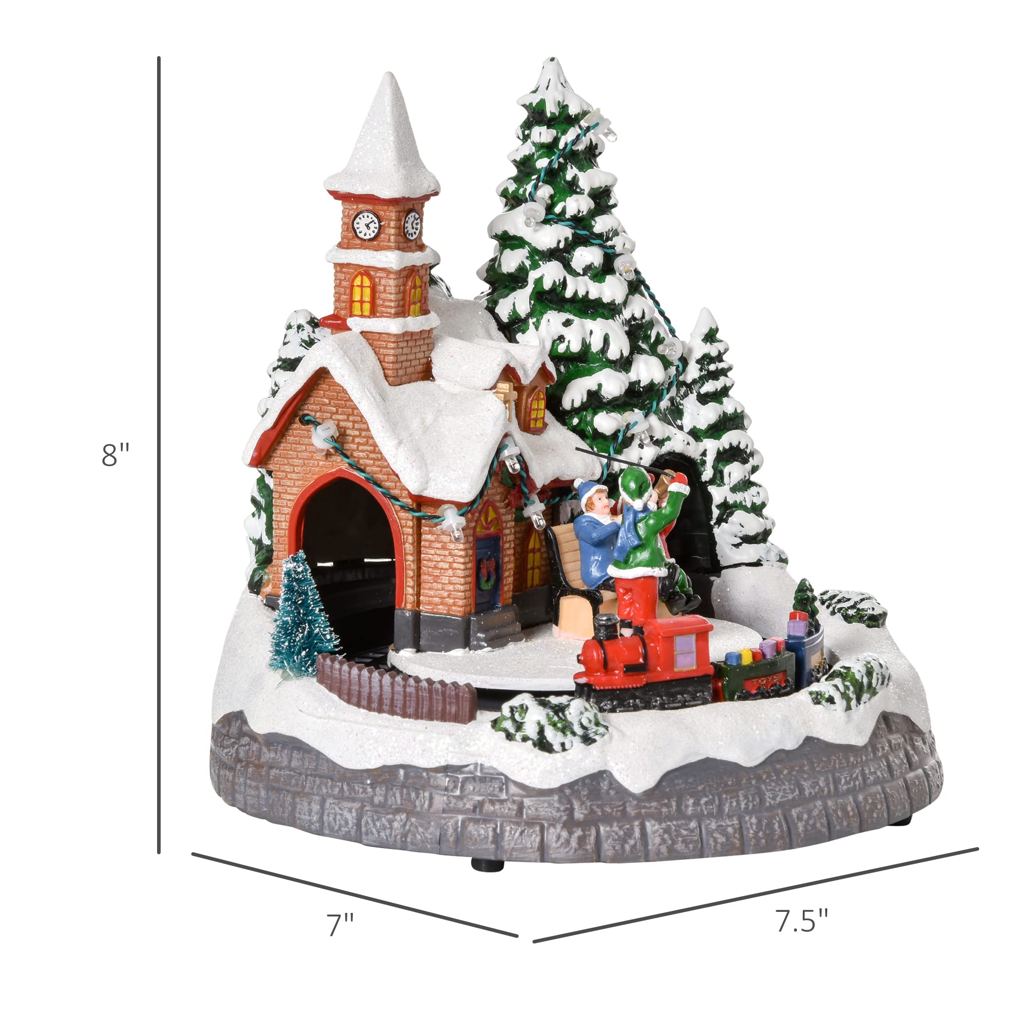 HOMCOM Animated Christmas Village, Pre-lit Musical Collectable Decor with Moving Train for Indoor Holiday Displays, Built-in LED Lights for Tabletop