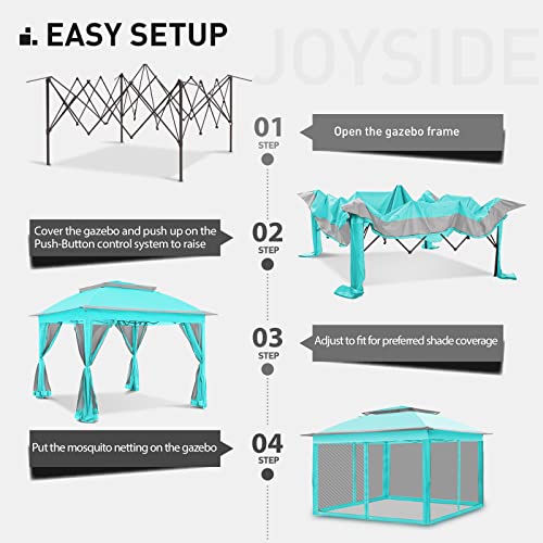 Joyside 11'x11' Pop Up Gazebo for Patios Gazebo Canopy Tent with Sidewalls Outdoor Gazebo with Mosquito Netting Pop Up Canopy Shelter Wedding Tent with Aqua Shade(Aqua Blue)