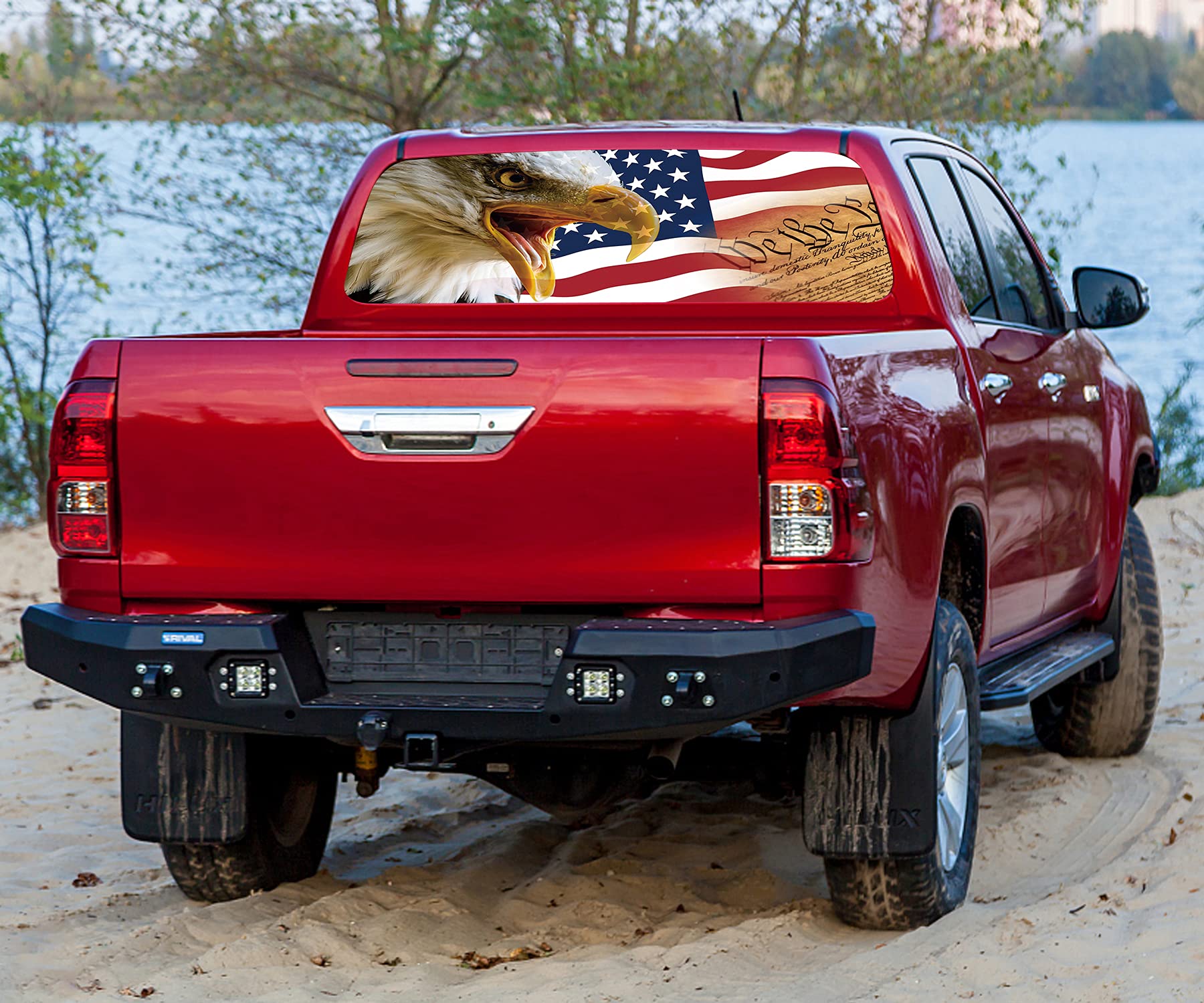 OEME Rear Window Decals for Trucks ,Truck Decals for Men , Patriotic Decoration Vinyl Sticker , American Flag Decal Large Size 66 in x 20 in
