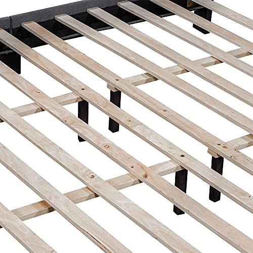 STP-Y Upholstered Platform Bed, Rockjame Full Bed Frame Mattress Foundation with Nailhead Trim Headboard and Plywood Slats, No Box Spring Required (Full) (Size : Full)