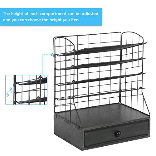 5-Trays File Organizer with Drawer,Mesh Desk Organizers,Letter Tray Paper Organizer,Height Adjustable File Holder for Office School Home(Black)