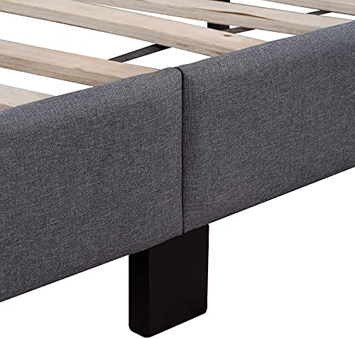 STP-Y Upholstered Platform Bed, Rockjame Full Bed Frame Mattress Foundation with Nailhead Trim Headboard and Plywood Slats, No Box Spring Required (Full) (Size : Full)