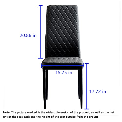 JT Modern Minimalist Dining Chair Fireproof Leather Sprayed Metal Pipe Diamond Grid Pattern Restaurant Home Conference Chair Set of 4 Or 6 (6, Black)