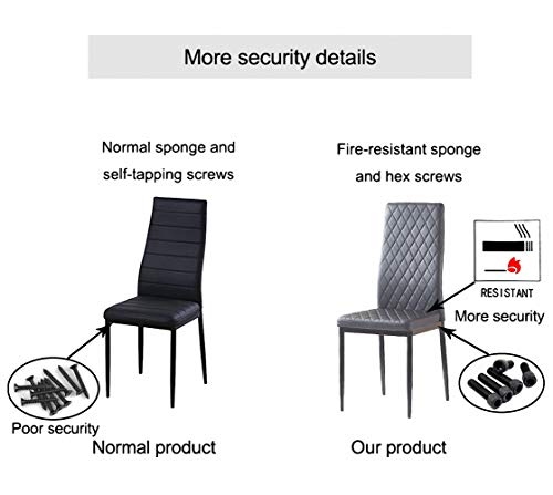 JT Modern Minimalist Dining Chair Fireproof Leather Sprayed Metal Pipe Diamond Grid Pattern Restaurant Home Conference Chair Set of 4 Or 6 (6, Black)
