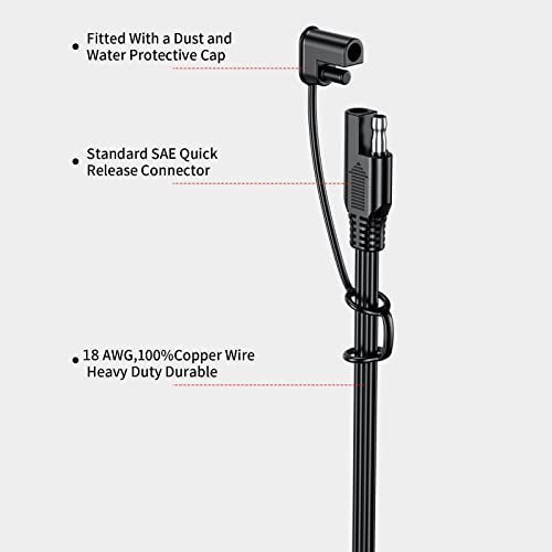 Kewig Motorcycle Solar SAE Quick Disconnect Extension Cable Adapter - 6FT SAE to O Ring Terminal Harness Quick Disconnect with 10A Fuse 2 Pin Plugs for Tractor, Motorcycle, Trucks, Cars, RV (1pcs)