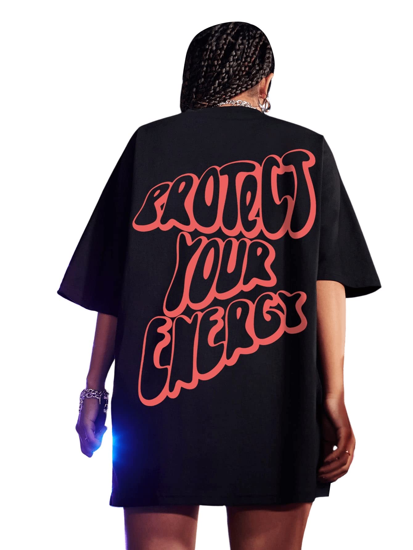 SweatyRocks Women's Short Sleeve Oversized Graphic Tees Round Neck Loose T-Shirt A Black M