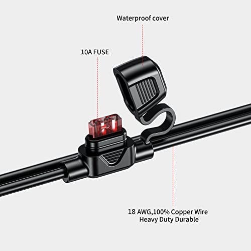 Kewig Motorcycle Solar SAE Quick Disconnect Extension Cable Adapter - 6FT SAE to O Ring Terminal Harness Quick Disconnect with 10A Fuse 2 Pin Plugs for Tractor, Motorcycle, Trucks, Cars, RV (1pcs)