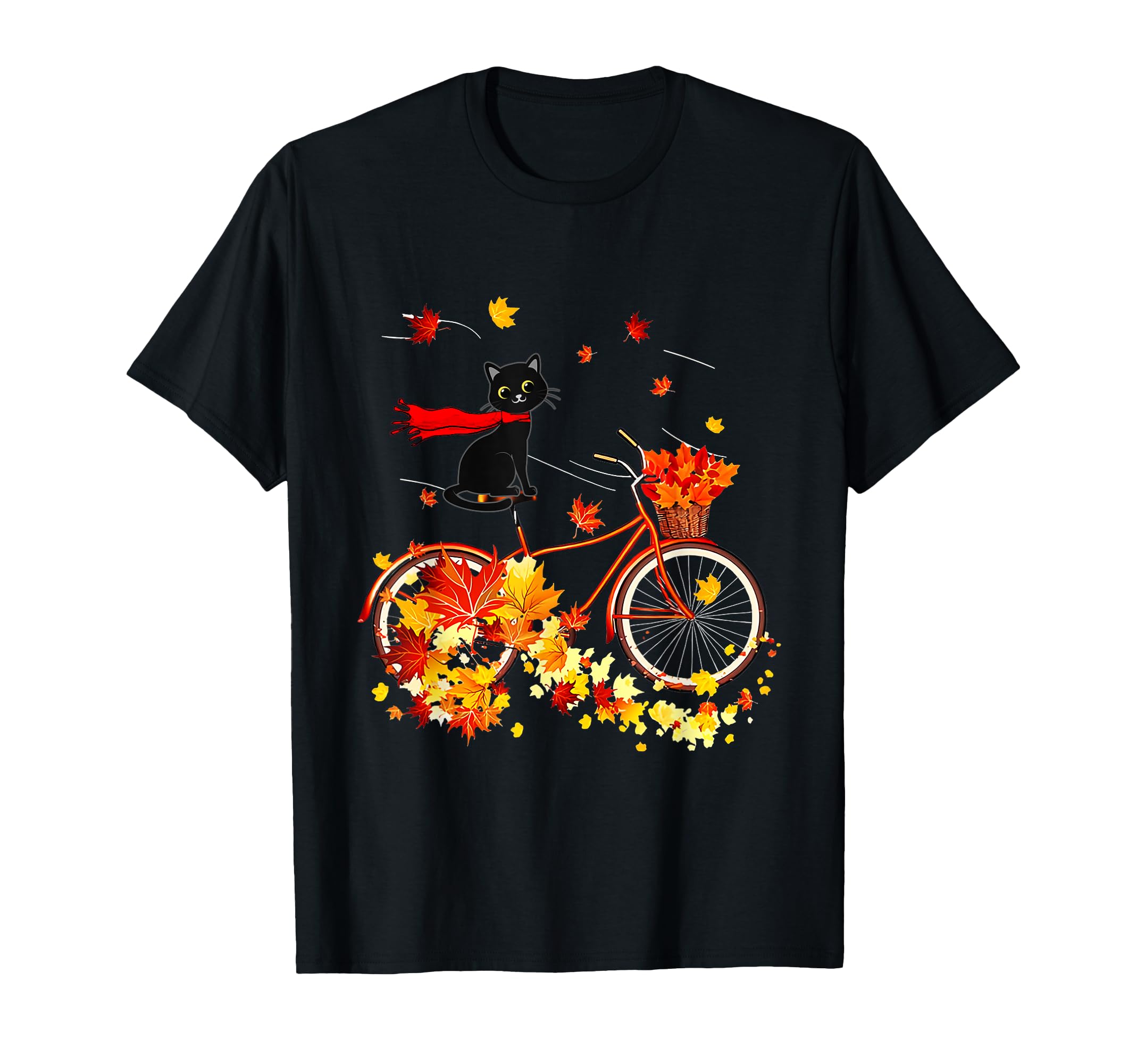 Black Cat Autumn Funny Fall Cycling Lover T-Shirt