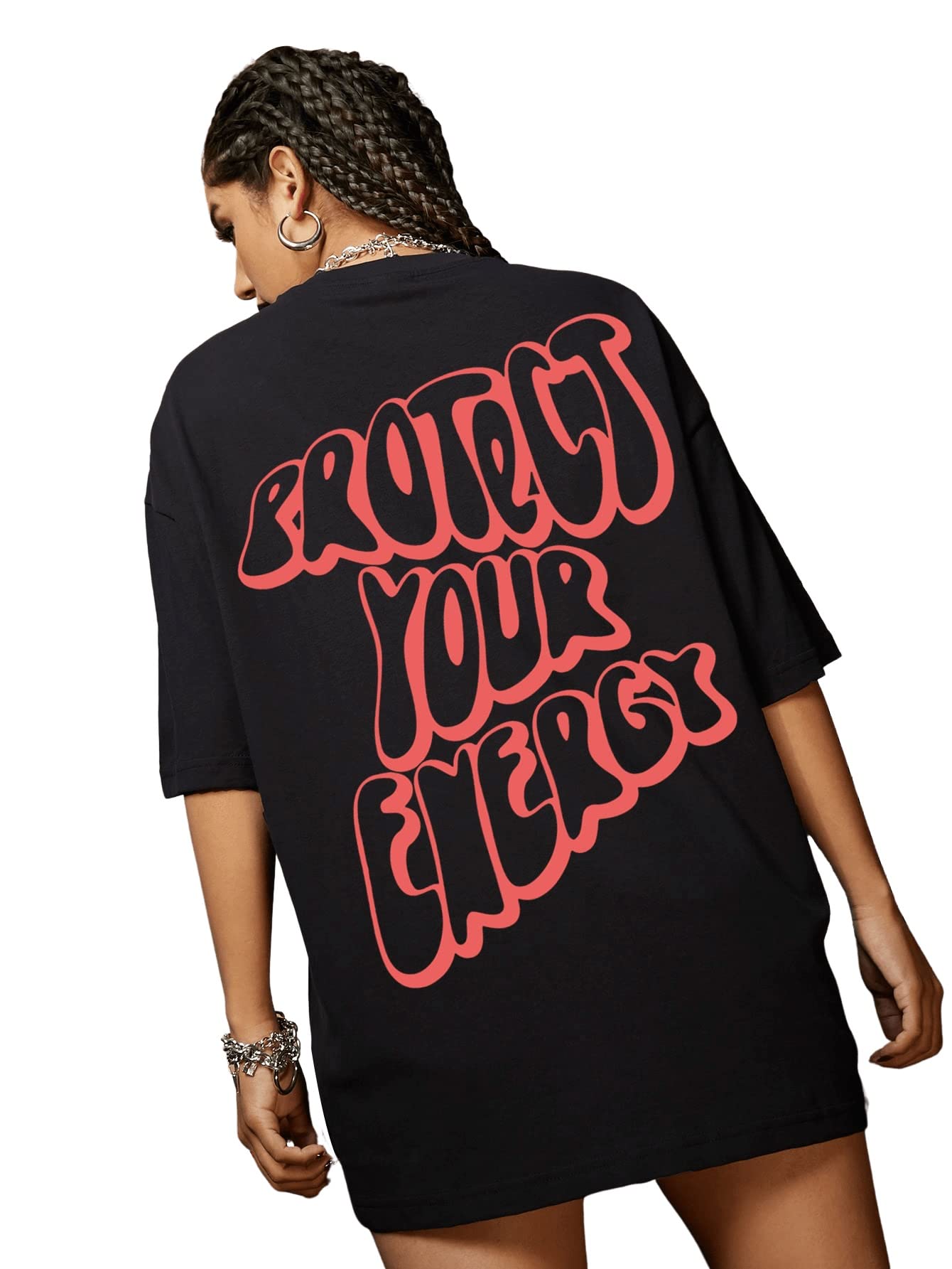 SweatyRocks Women's Short Sleeve Oversized Graphic Tees Round Neck Loose T-Shirt A Black M