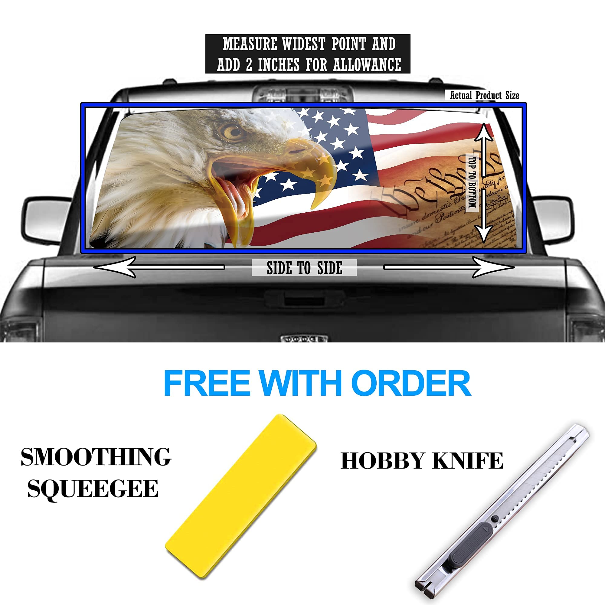 OEME Rear Window Decals for Trucks ,Truck Decals for Men , Patriotic Decoration Vinyl Sticker , American Flag Decal Large Size 66 in x 20 in