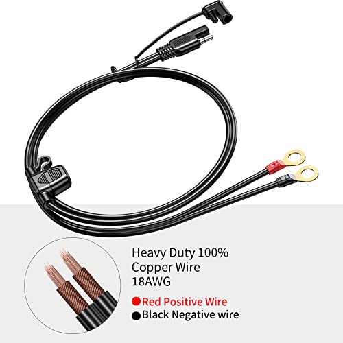 Kewig Motorcycle Solar SAE Quick Disconnect Extension Cable Adapter - 6FT SAE to O Ring Terminal Harness Quick Disconnect with 10A Fuse 2 Pin Plugs for Tractor, Motorcycle, Trucks, Cars, RV (1pcs)