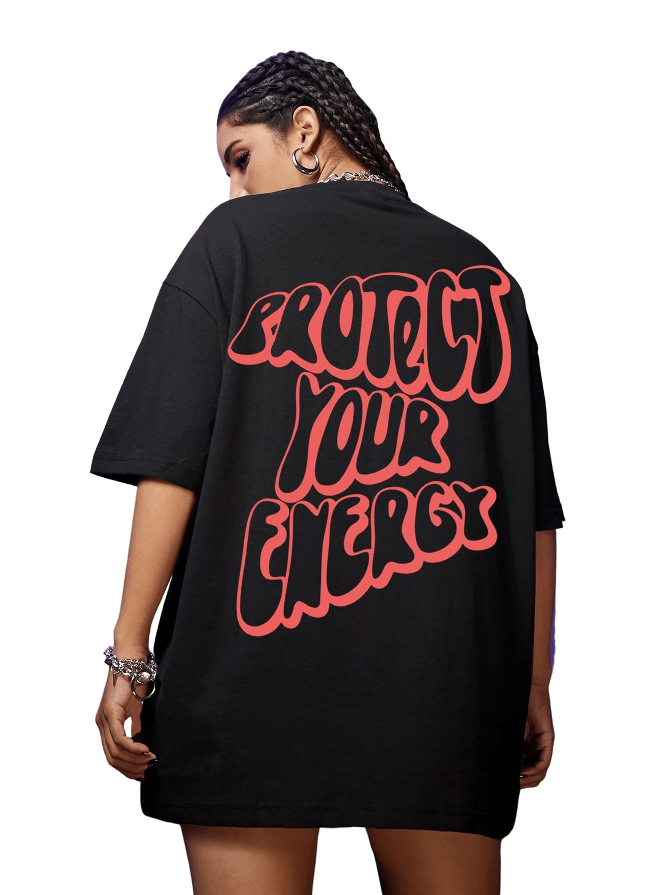 SweatyRocks Women's Short Sleeve Oversized Graphic Tees Round Neck Loose T-Shirt A Black M