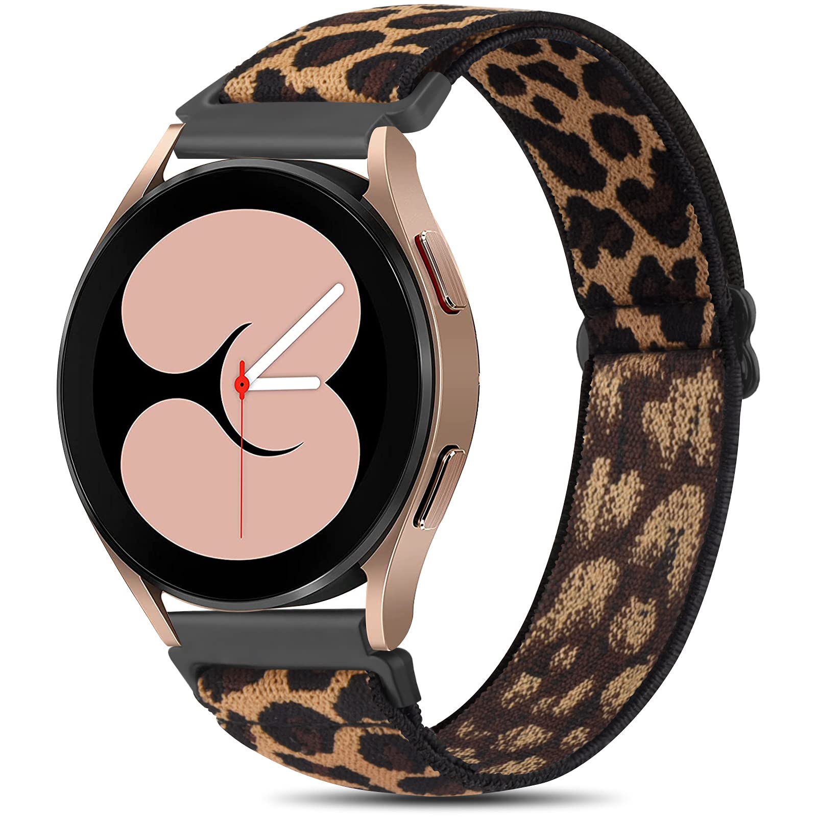 Wanme Elastic Bands for Samsung Galaxy Watch 4 40mm 44mm, Galaxy Watch 4 Classic 42mm 46mm, Galaxy Active 2 Band, 20mm Adjustable Soft Stretch Wristband for Galaxy Watch 4/Active 2 (Leopard)