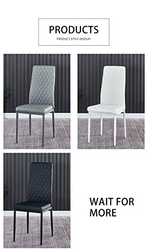 JT Modern Minimalist Dining Chair Fireproof Leather Sprayed Metal Pipe Diamond Grid Pattern Restaurant Home Conference Chair Set of 4 Or 6 (6, Black)