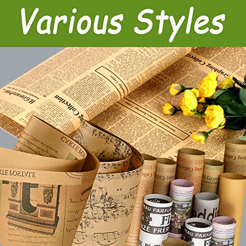 Ouzrpuo Wrapping Paper 20pcs Christmas Vintage Gift Wrapping Paper Large Newspape for Packaging Flower, Birthday Gift, Book (20.5 * 27.5 Inch)