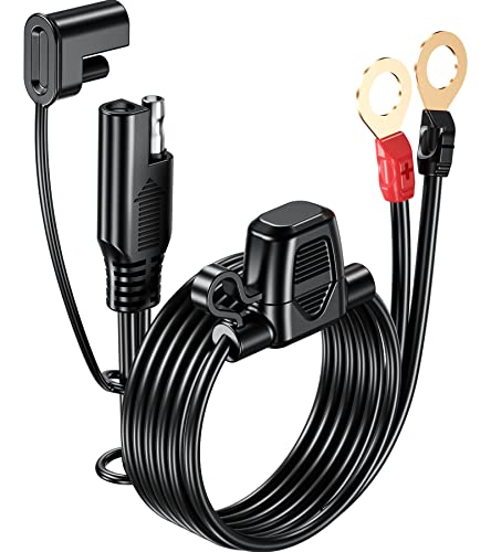 Kewig Motorcycle Solar SAE Quick Disconnect Extension Cable Adapter - 6FT SAE to O Ring Terminal Harness Quick Disconnect with 10A Fuse 2 Pin Plugs for Tractor, Motorcycle, Trucks, Cars, RV (1pcs)