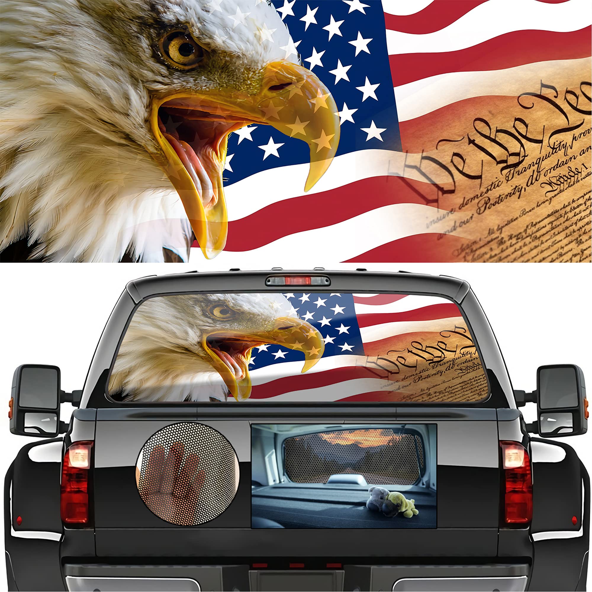 OEME Rear Window Decals for Trucks ,Truck Decals for Men , Patriotic Decoration Vinyl Sticker , American Flag Decal Large Size 66 in x 20 in