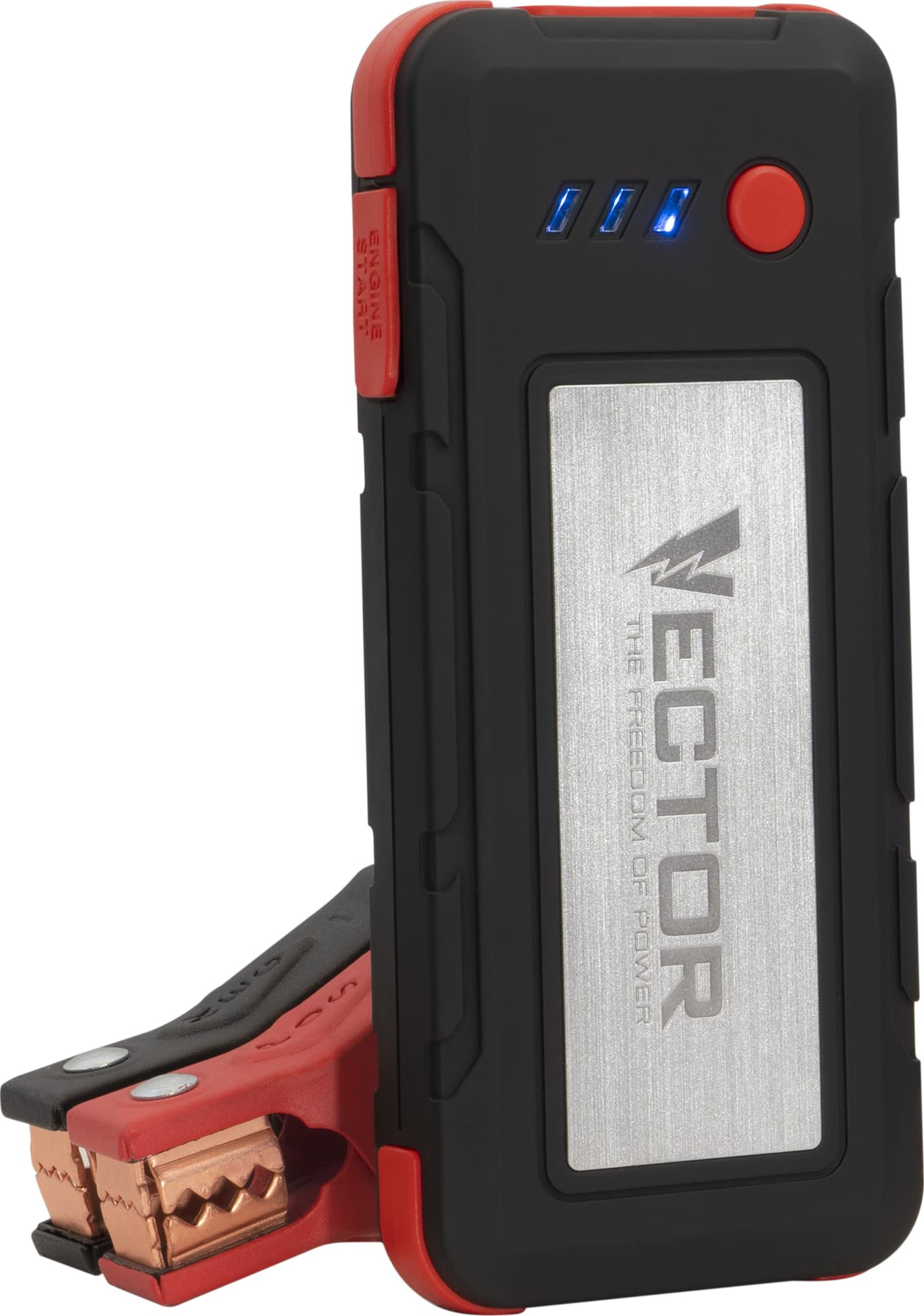 VECTOR SS6LV 1200 Peak Amp Lithium Jump Starter Battery Booster, USB-A(2.1 Amps), USB-C(3.1 Amps), Power in & Out, LED Work Light, & Heavy Duty Powder Coated Clamps