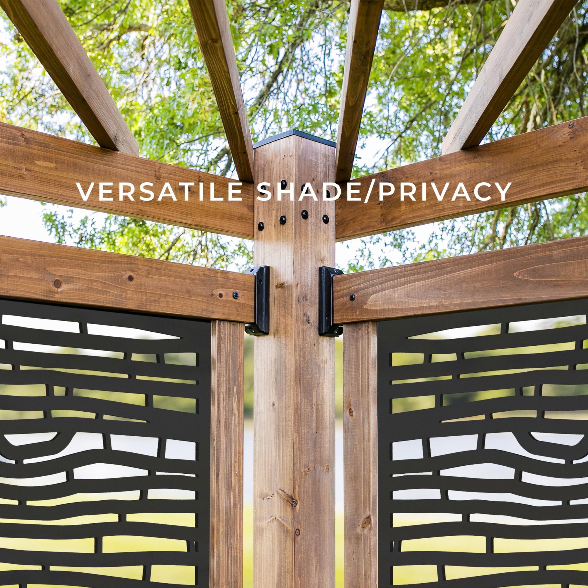 Backyard Discovery Verona 12' x 8' Cedar Wood Cabana Corner Pergola with Bamboo Privacy Panels for Outdoor Patio, Deck, Garden, Poolside, Entertaining
