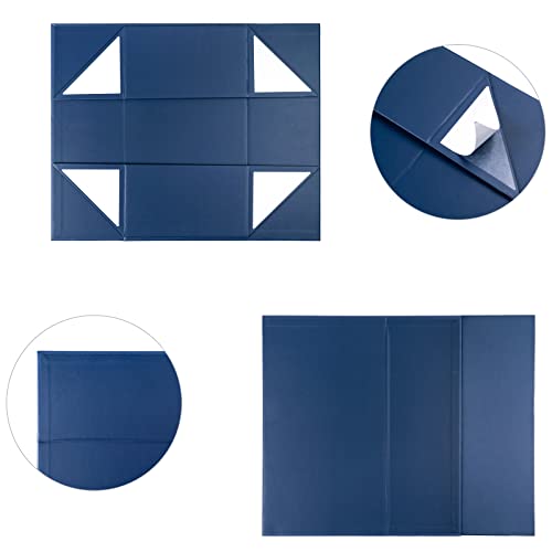 WRAPAHOLIC 1 Pcs 14x9x4.3 Inches Navy Gift Box with lids - Collapsible Gift Box with Magnetic Closure and 2 Pcs White Tissue Paper, Perfect for Birthday, Party, Holiday, Wedding, Graduation
