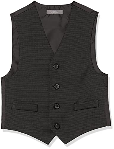 Van Heusen Boys' 4-Piece Formal Suit Set, Vest, Pants, Collared Dress Shirt, and Tie, Black/Red Stripe, 6