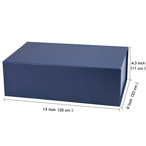 WRAPAHOLIC 1 Pcs 14x9x4.3 Inches Navy Gift Box with lids - Collapsible Gift Box with Magnetic Closure and 2 Pcs White Tissue Paper, Perfect for Birthday, Party, Holiday, Wedding, Graduation