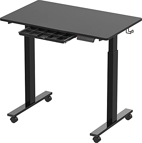 SHW Electric Height Adjustable Mobile Rolling Standing Desk Workstation, 40 x 24 Inches, Black