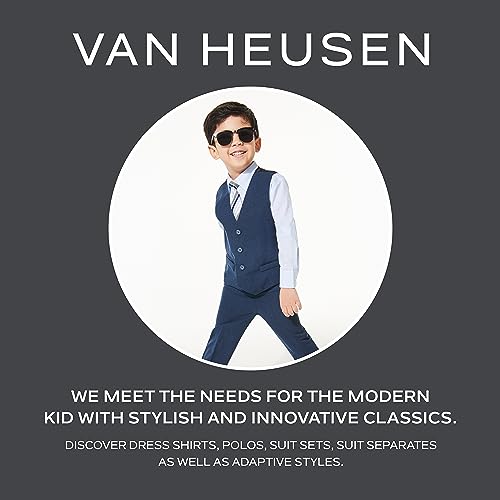 Van Heusen Boys' 4-Piece Formal Suit Set, Vest, Pants, Collared Dress Shirt, and Tie, Black/Red Stripe, 6