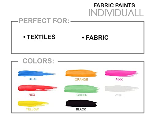 individuall Premium Fabric & Textile Paints Professional Grade Clothing Paint Set Art and Hobby Paints Craft Paint Set with 8 x 20 ml / 0.7 fl oz Vivid Colors For Beginners, Students, & Artists