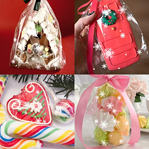 NUOBESTY Cellophane Wrap Roll | 2.5 Mil Thickness Snowflake Printed Gift Wrap Cellophane Cello Rolls for Christmas Gifts Baskets Arts Crafts