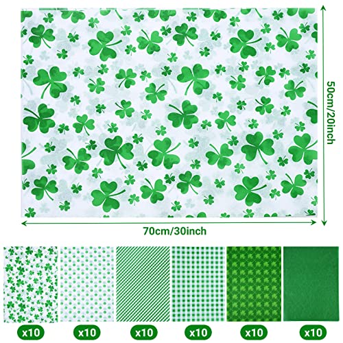 60 Sheets Large Size St.Patrick's Day Tissue Paper Bulk, 20 x 30" Shamrock Wrapping Tissue for Irish Paper Flower Pom Poms Green Clover Art Tissue for Spring Birthday Holiday Gift Wrapping Party Decor