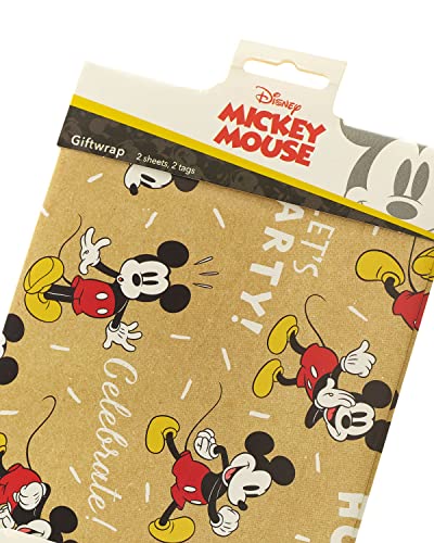 UK Greetings Mickey Mouse Packaged Wrap - Disney Gift Wrap - Sheet Wrap - Birthday Wrapping Paper - Happy Birthday - 2 Sheets and 2 Tags, Multi