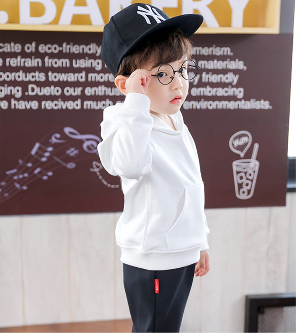 TeTii Baby Toddler Kids Boy Girl Solid Casual Pocket Hoodie Sweatershirt Pullover White