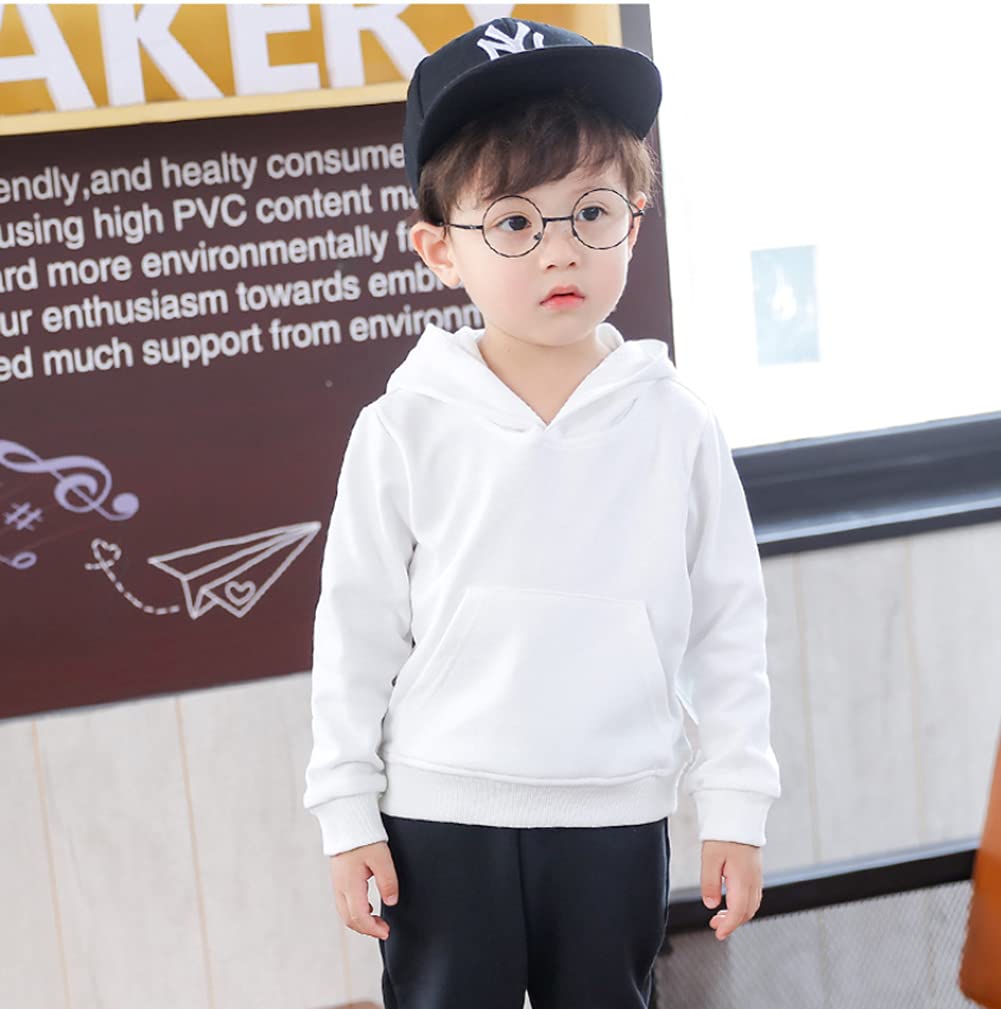 TeTii Baby Toddler Kids Boy Girl Solid Casual Pocket Hoodie Sweatershirt Pullover White
