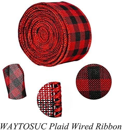 4 Rolls White Red Wired Edge Ribbon Christmas Plaid Ribbon and Burlap Craft Ribbon for DIY Wrapping Party Crafts Decor (4, White Red)