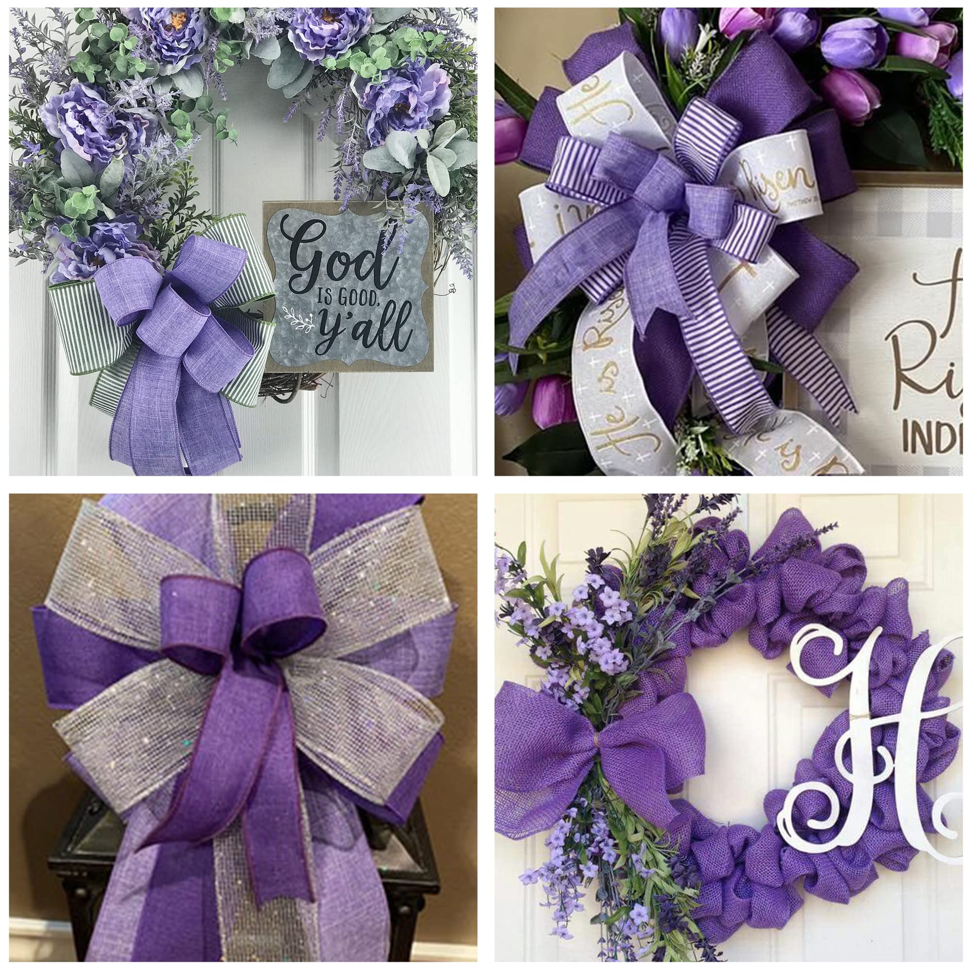 HUIHUANG Light Purple Wired Lavender Burlap Ribbon - 2.5 inch X 10 Yards Wire Edge Jute Ribbon for Easter Wreaths, Big Bows, Crafts, Swags, Tree Decoration