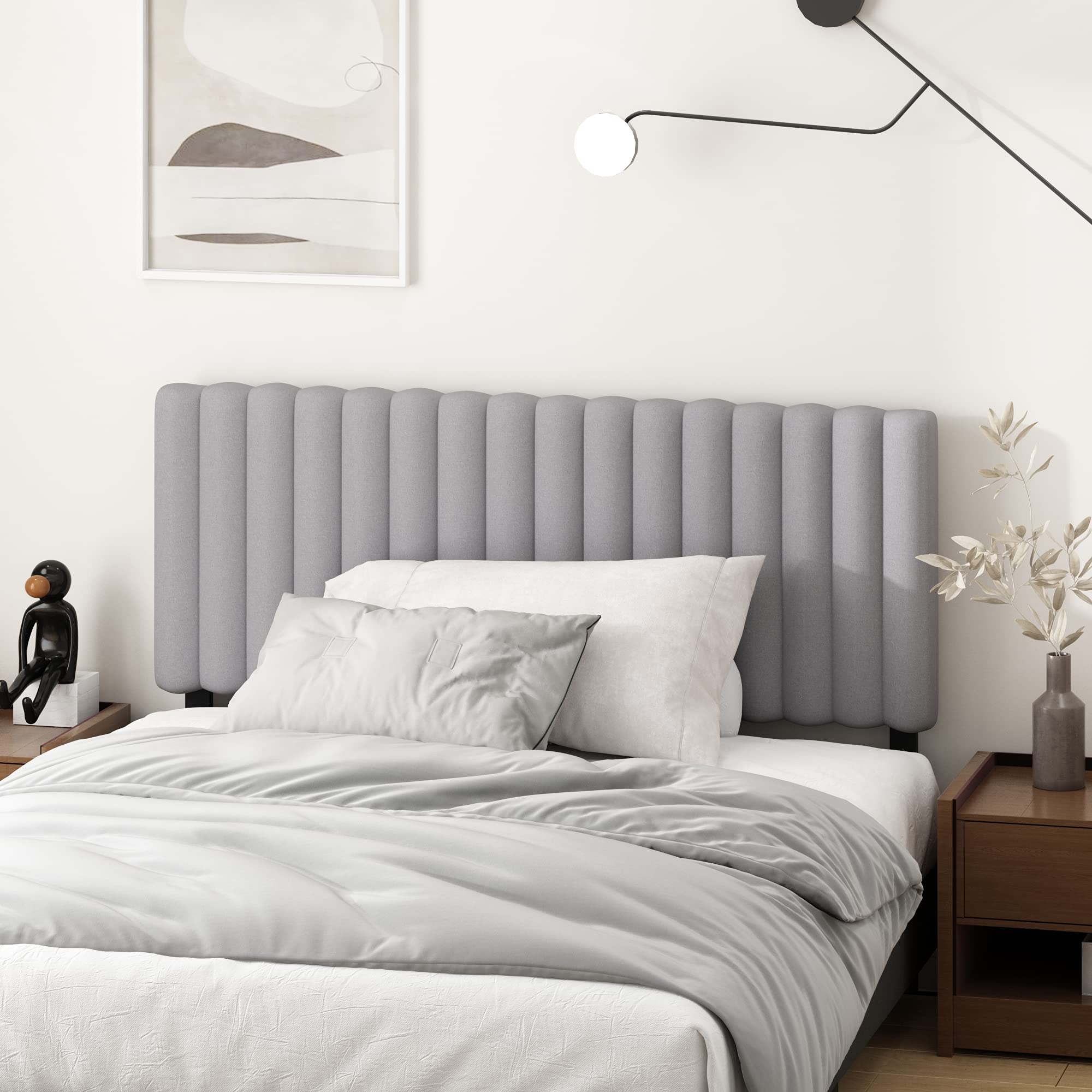 Furinno Roanne Upholstered Tufted Headboard, Full, Glacier