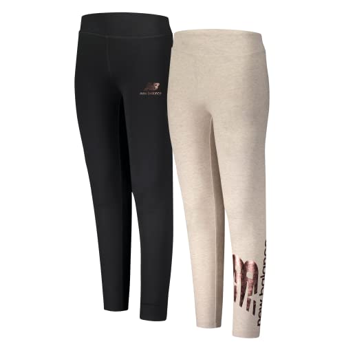 New Balance Girls Active Leggings Set 3 Piece T-Shirt, and Leggings Activewear Set, Size 78, MangoOatmeal